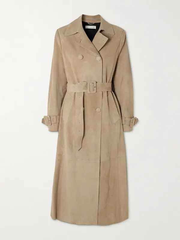 Nour Hammour Tate Belted Suede Trench Coat
