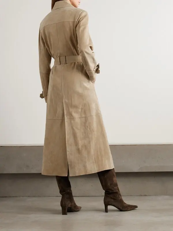 Nour Hammour Tate Belted Suede Trench Coat