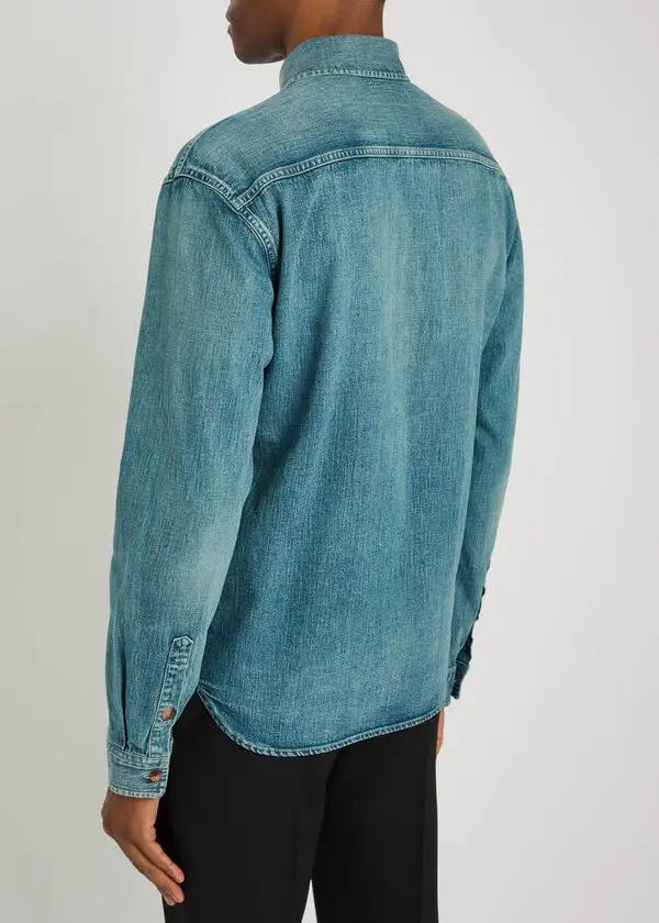 Saint Laurent Logo-embroidered Faded Denim Shirt