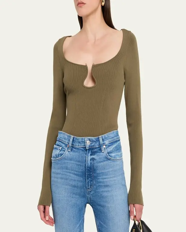 Ramy Brook Lylia Ribbed U-ring Top - Olive Green