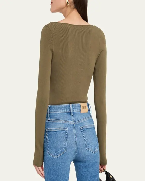 Ramy Brook Lylia Ribbed U-ring Top - Olive Green