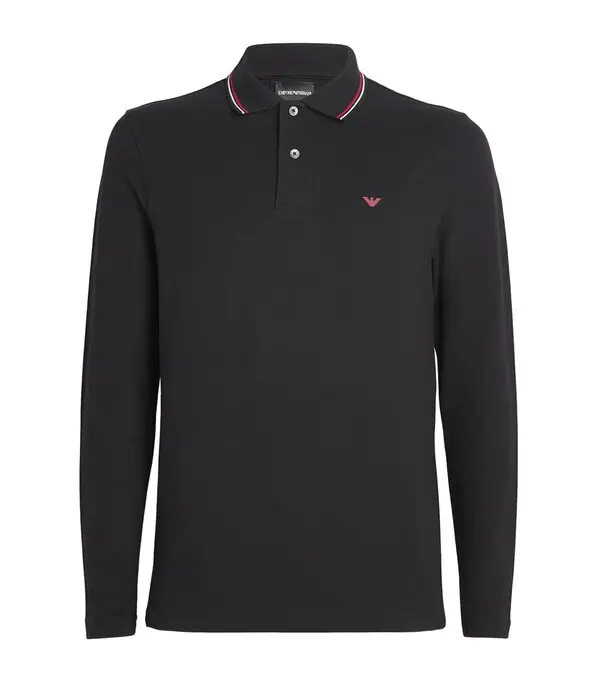 Emporio Armani Stretch Piqué Cotton Polo Shirt - Black