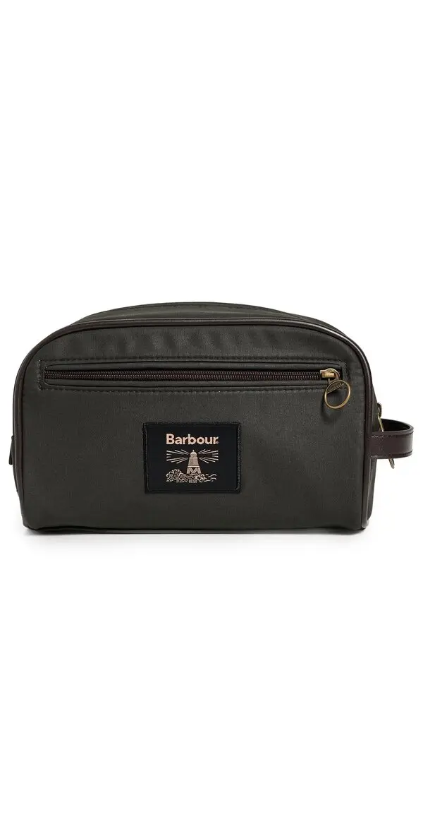 Barbour Waxed Canvas Wash Bag - Olive/beacon