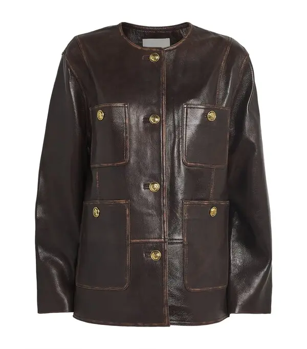 Sandro Leather Distressed Jacket - Brown