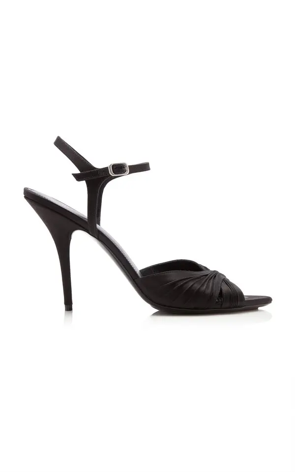 Balenciaga Dynas Plisse Satin Heeled Sandals - Black