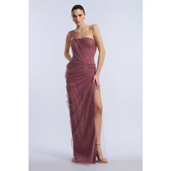 Bcbgmaxazria Tulle And Sequined Embroidered Gown