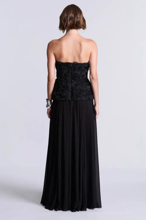 Bcbgmaxazria 3d Floral Strapless Gown