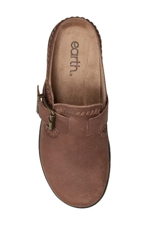 EARTH® Suede Clogs With Whipstitched Trim - Medium Brown