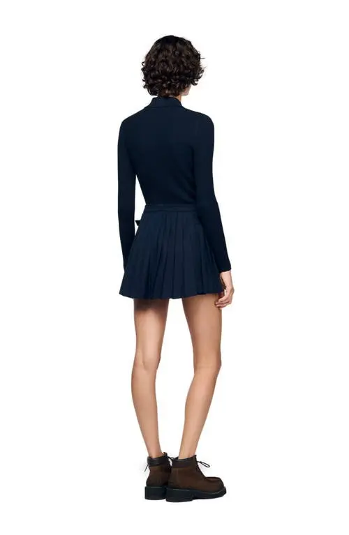 Sandro Buckle-accent Pleated Virgin Wool Skort - Navy Blue