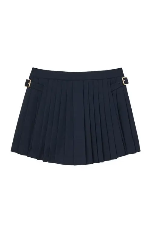 Sandro Buckle-accent Pleated Virgin Wool Skort - Navy Blue