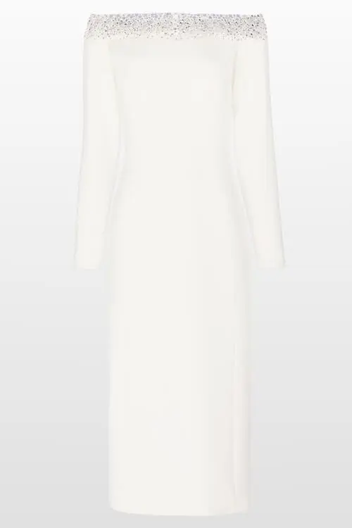Jenny Packham Calypso Off-shoulder Embellished Crepe Dress - Vanilla