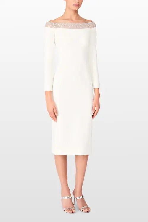 Jenny Packham Calypso Off-shoulder Embellished Crepe Dress - Vanilla