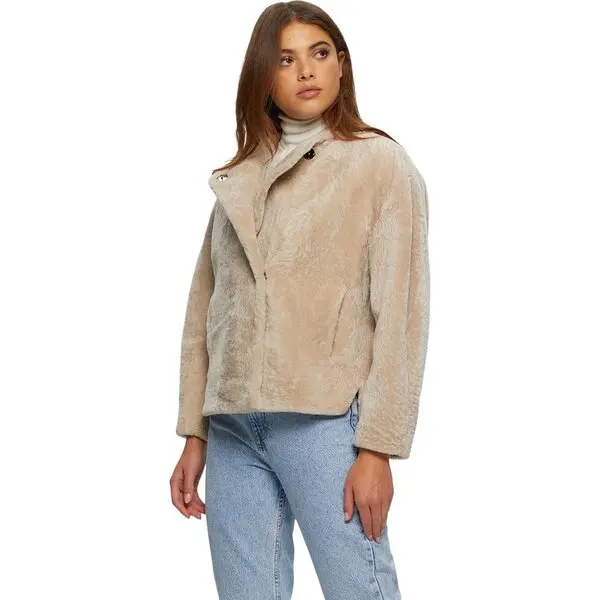 Gorski Textured Genuine Shearling Jacket - Beige