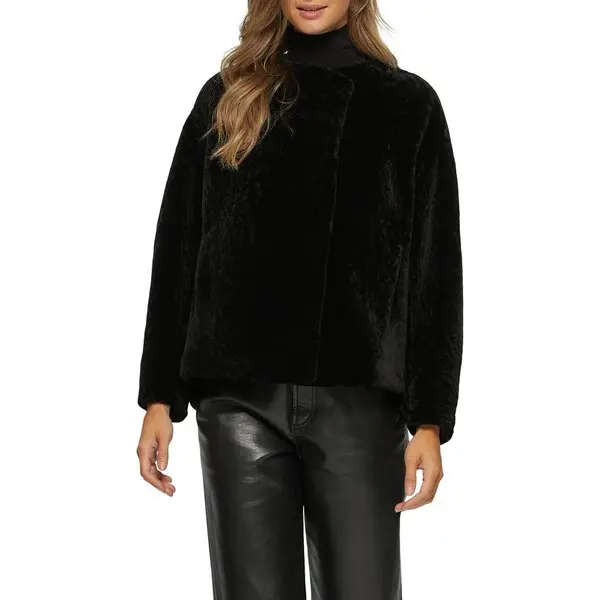 Gorski Textured Genuine Shearling Jacket - Black