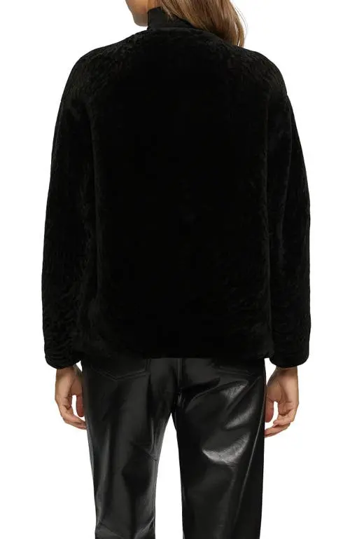 Gorski Textured Genuine Shearling Jacket - Black
