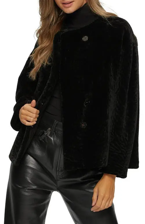 Gorski Textured Genuine Shearling Jacket - Black