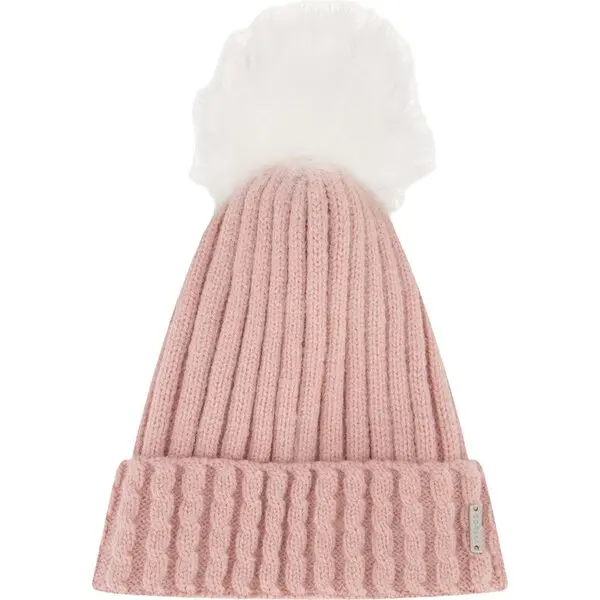 Gorski Knit Hat With Toscana Lamb Pompom - Light Pink/white