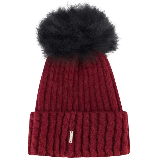 Gorski Knit Hat With Toscana Lamb Pompom - Red/black