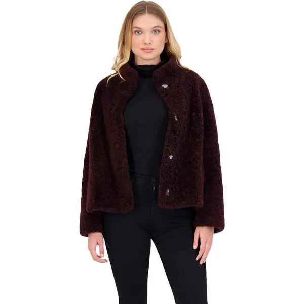 Gorski Sheared Genuine Shearling Jacket - Dark Burgundy