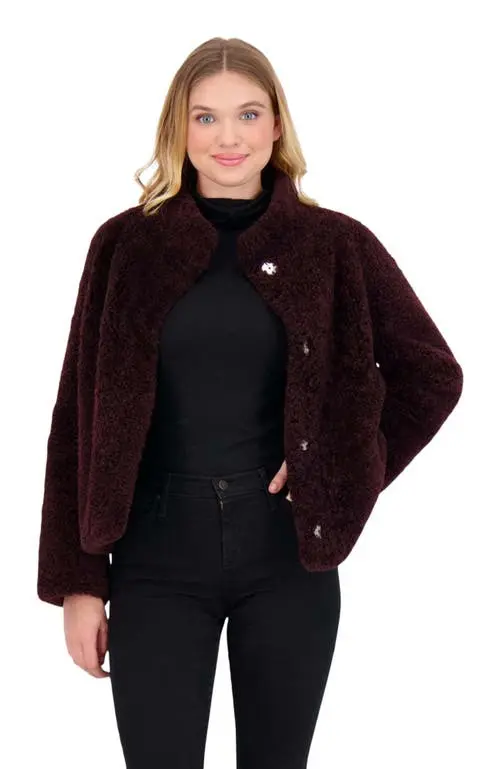 Gorski Sheared Genuine Shearling Jacket - Dark Burgundy