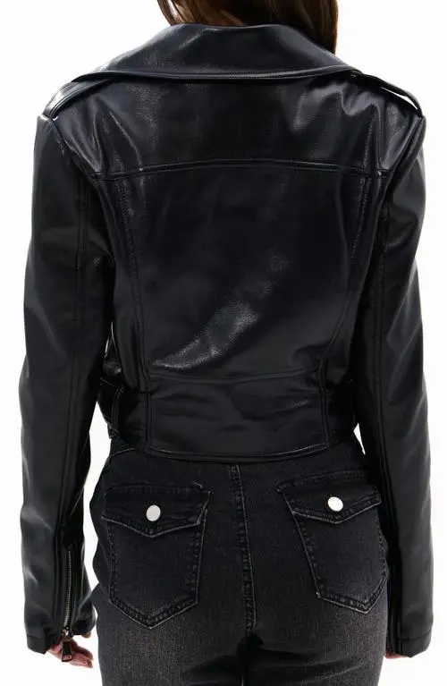 AZALEA WANG Faux Leather Crop Moto Jacket With Attached Belt