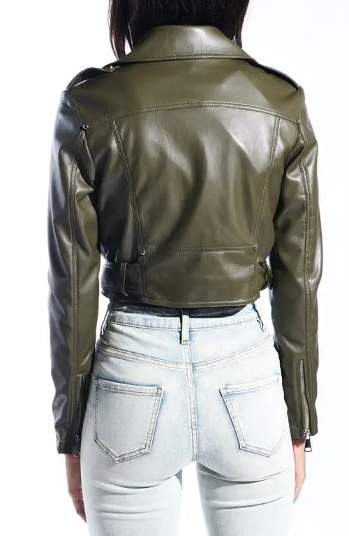 AZALEA WANG Faux Leather Crop Moto Jacket With Attached Belt