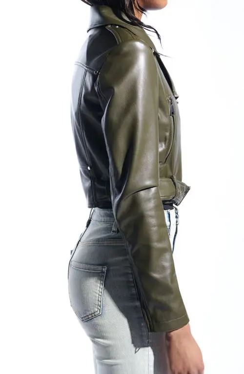 AZALEA WANG Faux Leather Crop Moto Jacket With Attached Belt