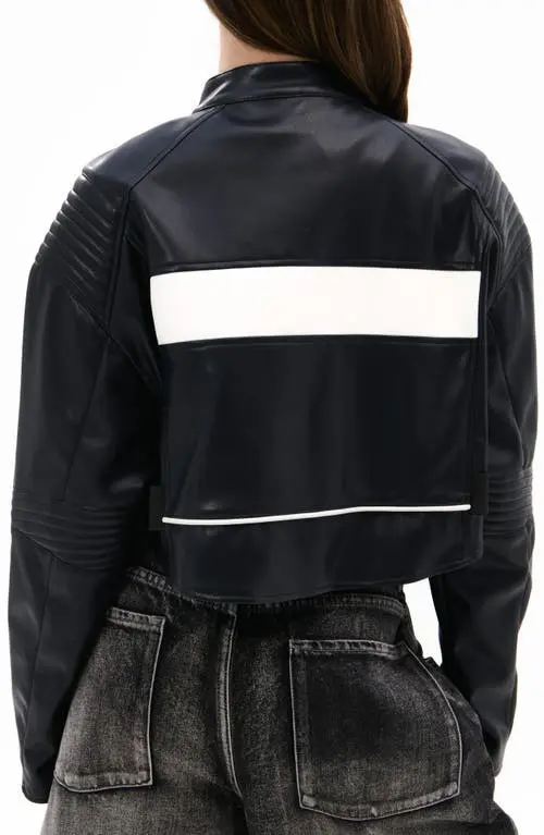 AZALEA WANG Crop Faux Leather Racing Jacket
