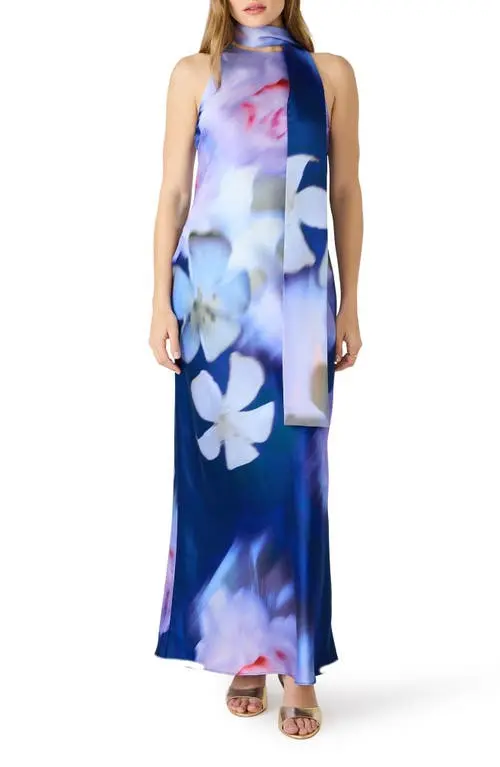 Steve Madden Satin Scarf Maxi Dress - Navy Marl Combo