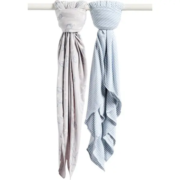 Nordstrom 2-pack Assorted Knit Swaddles - Grey Egret Flock- Blue Kit