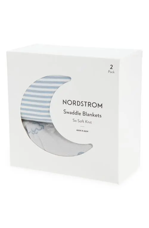 Nordstrom 2-pack Assorted Knit Swaddles - Grey Egret Flock- Blue Kit