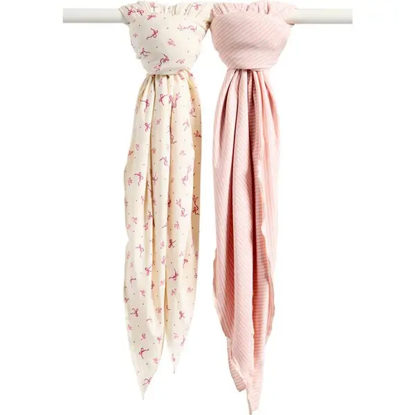Nordstrom 2-pack Assorted Knit Swaddles - Ivory Birds- Pink Kit Stripe