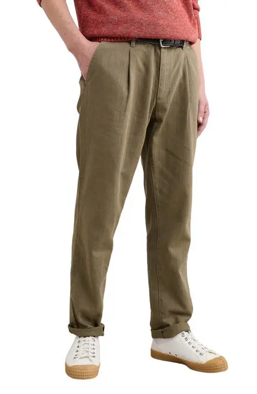 SEASALT CORNWALL Helmsman Pleated Linen & Organic Cotton Herringbone Pants