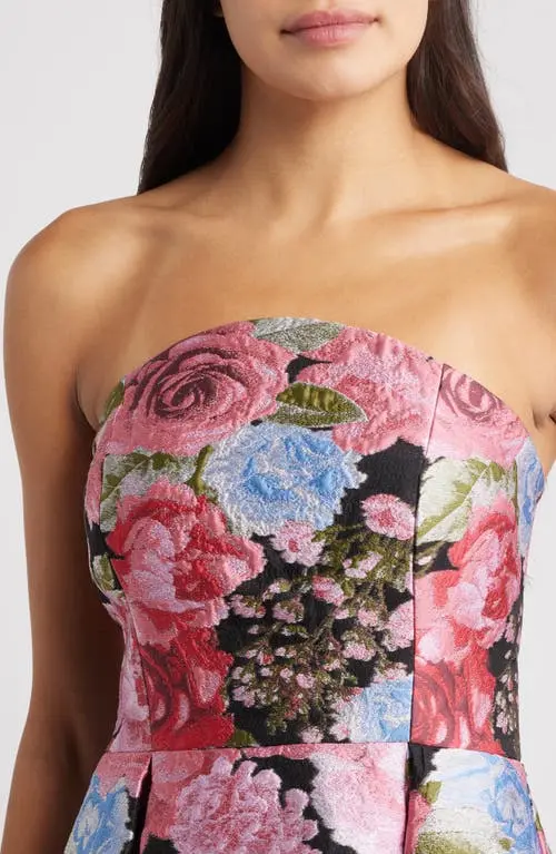 Buy Eliza J Pleated Strapless Jacquard Cocktail Dress - Black Multi At 64%  Off | Editorialist