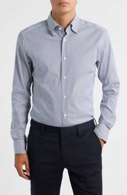 BOSS Hays Slim Fit Stripe Stretch Cotton Dress Shirt - Dark Blue
