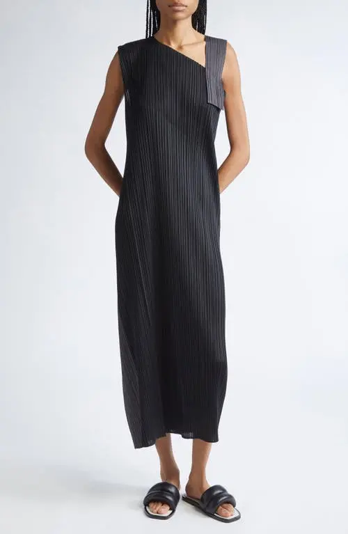 Issey Miyake Pointe Pleated Asymmetric Sleeveless Midi Dress