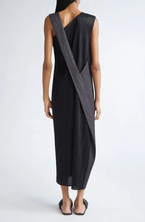 Issey Miyake Pointe Pleated Asymmetric Sleeveless Midi Dress