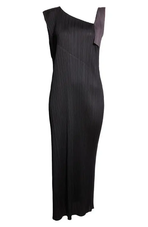 Issey Miyake Pointe Pleated Asymmetric Sleeveless Midi Dress