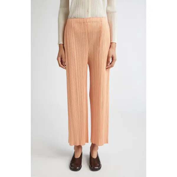 Issey Miyake Pleated Crop Pants - Coral Orange