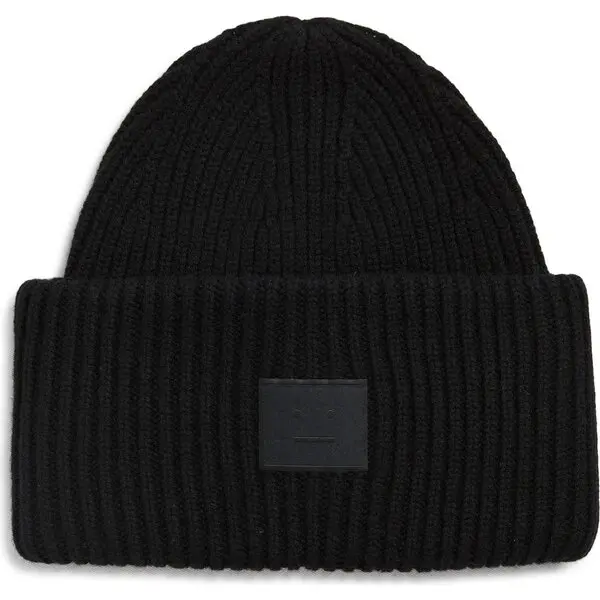 Acne Studios Pansy Face-patch Wool-blend Beanie - Black