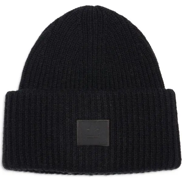 Acne Studios Pansy Face-patch Wool-blend Beanie - Black