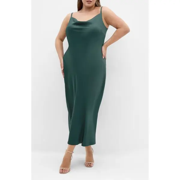 City Chic Satin Slipdress - Forest