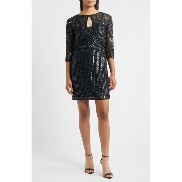 Pisarro Nights Sequin Embellished Cocktail Dress With Jacket - Black