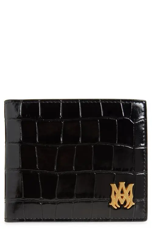 Amiri Ma Icon Croc Embossed Leather Bifold Wallet - Black