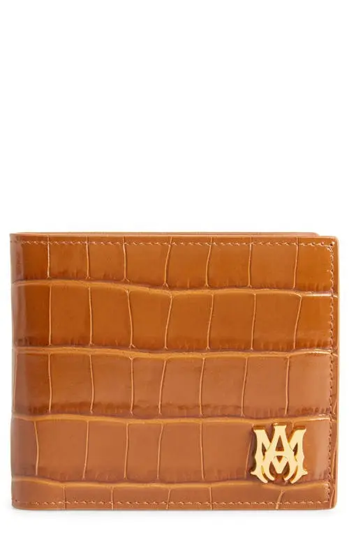 Amiri Ma Icon Croc Embossed Leather Bifold Wallet - Malt