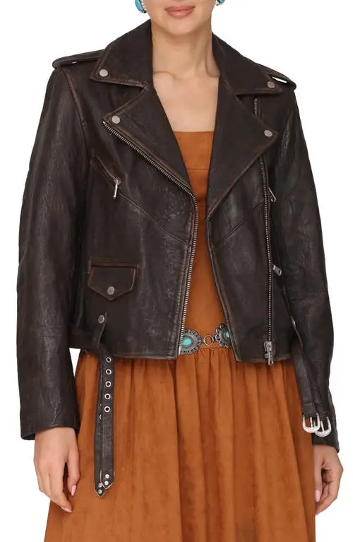 Avec Les Filles Relaxed Leather Moto Jacket