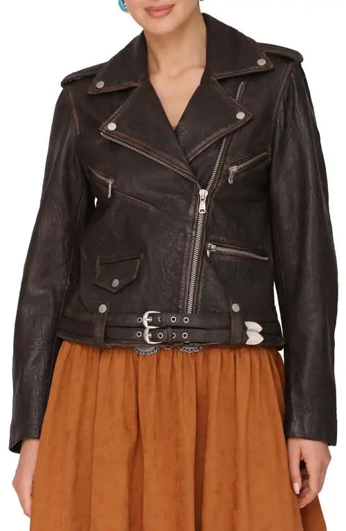 Avec Les Filles Relaxed Leather Moto Jacket