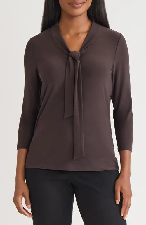 KASPER Tie Neck Top - Rich Chocolate