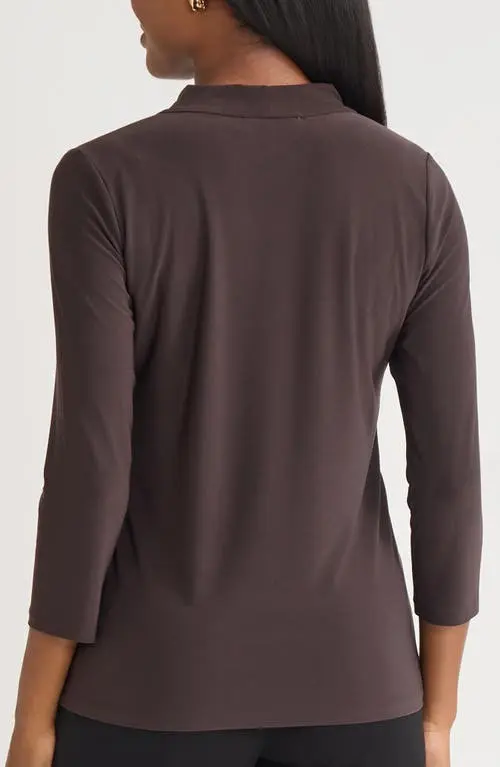 KASPER Tie Neck Top - Rich Chocolate