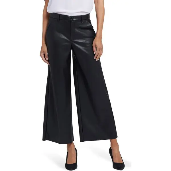 NYDJ Morgan Faux Leather Wide Leg Ankle Pants - Black